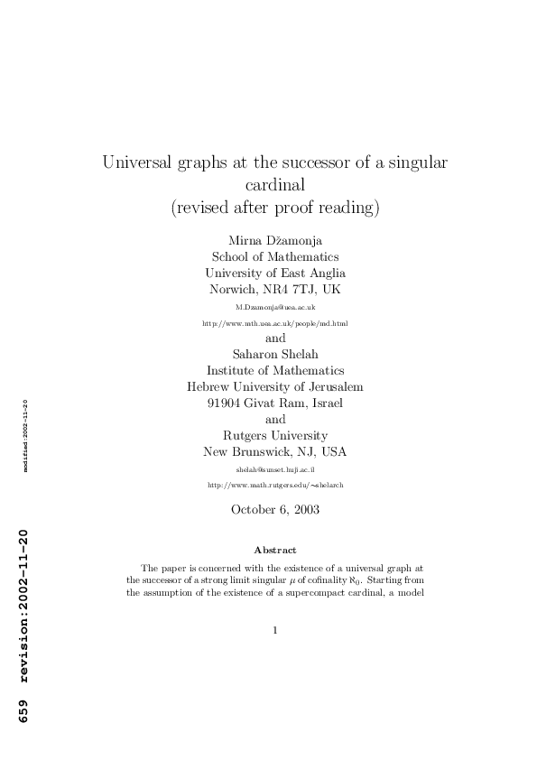 (PDF) Universal graphs at the successor of a singular cardinal | Mirna ...