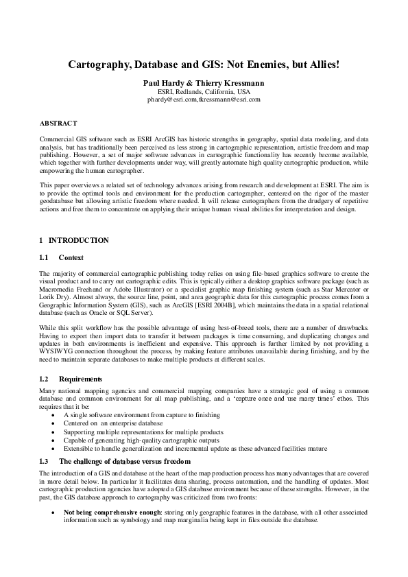(PDF) Cartography, Database and GIS: Not Enemies, but Allies