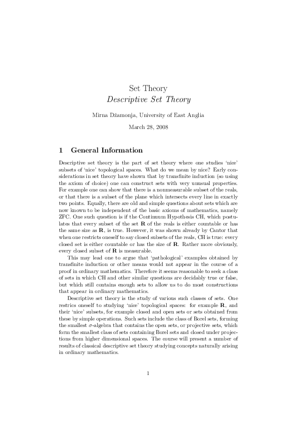 (PDF) Set Theory Descriptive Set Theory