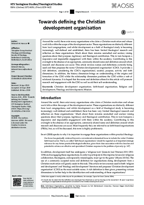 (PDF) Towards defining the Christian development organisation