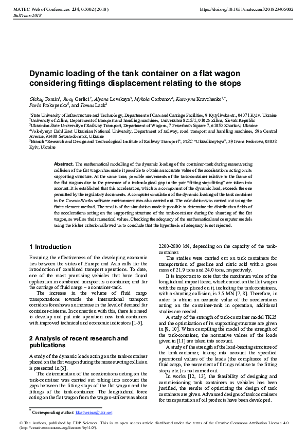 (PDF) Dynamic loading of the tank container on a flat wagon considering ...