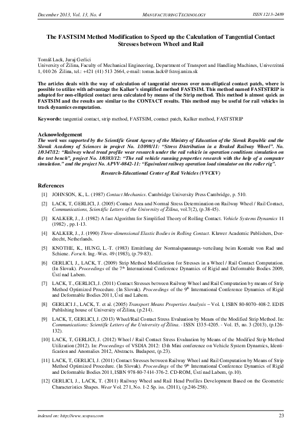 (PDF) The FASTSIM Method Modification to Speed up the Calculation of ...