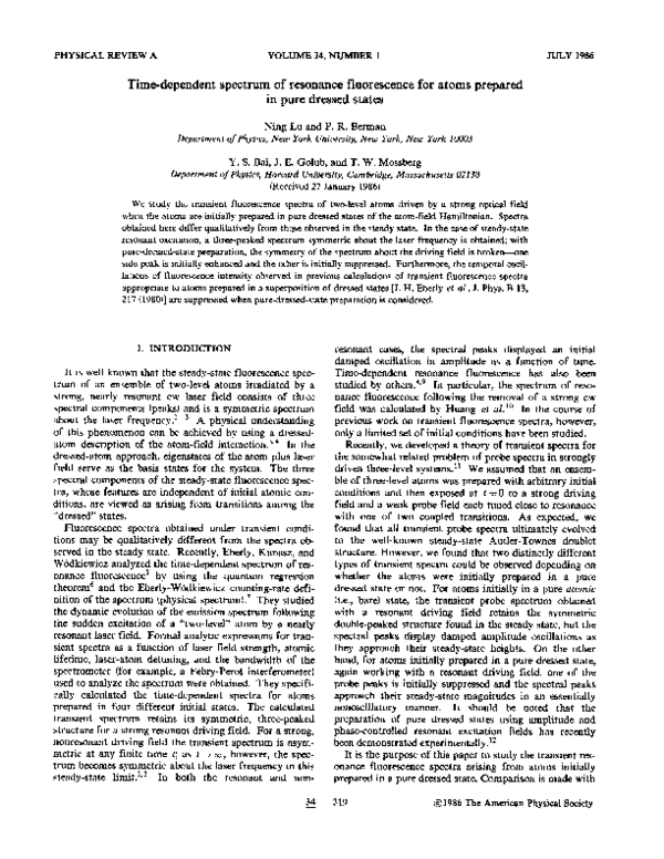 (PDF) Time-dependent spectrum of resonance fluorescence for atoms ...