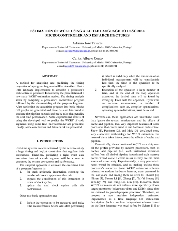 (PDF) Estimation of Wcet Using a Little Language to Describe Microconttroler and DSP Architectures