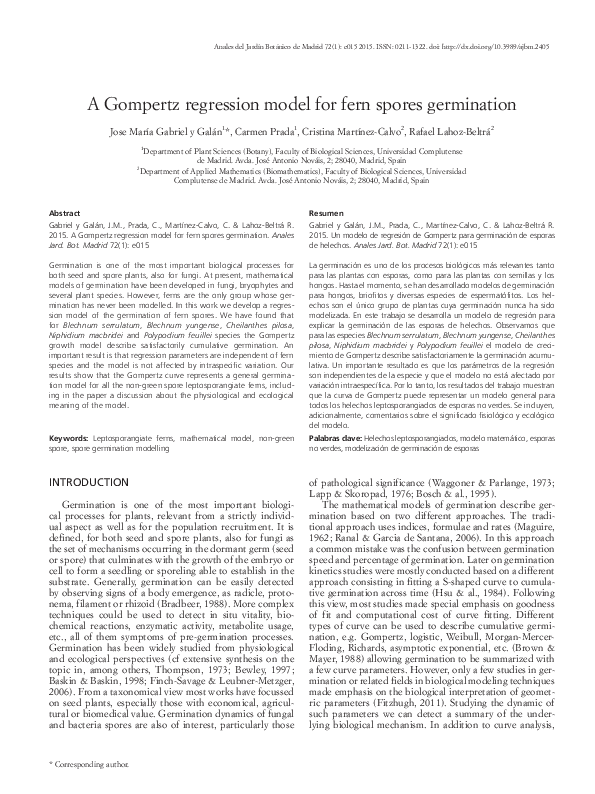 (PDF) A Gompertz regression model for fern spores germination