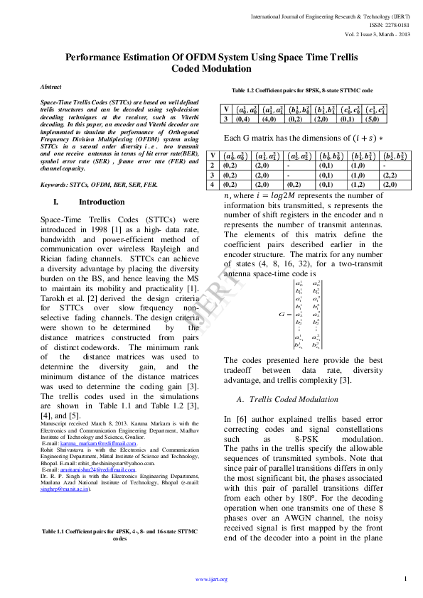 Pdf Ofdm Performance With Space Time Trellis Codes