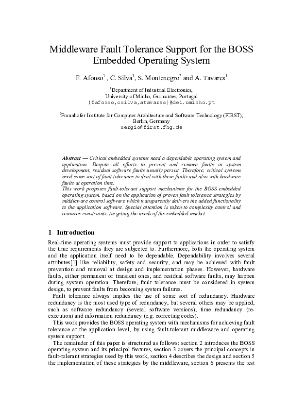 (PDF) Fault Tolerance in BOSS Embedded OS