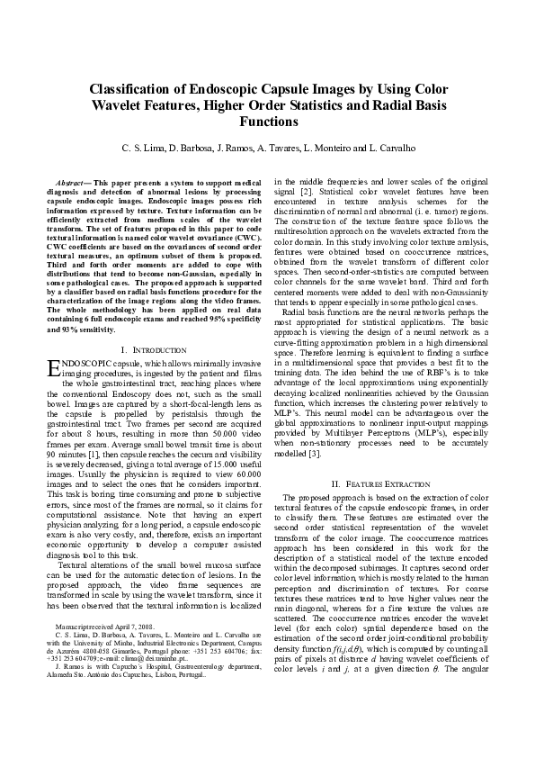 (PDF) Classification of Endoscopic Capsule Images by Using Color Wavelet Features, Higher Order ...