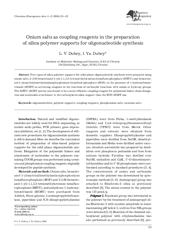 (PDF) Onium salts as coupling reagents in the preparation of silica ...