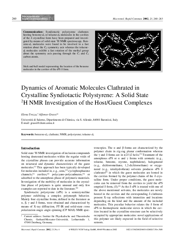 (PDF) Dynamics of Aromatic Molecules Clathrated in Crystalline ...