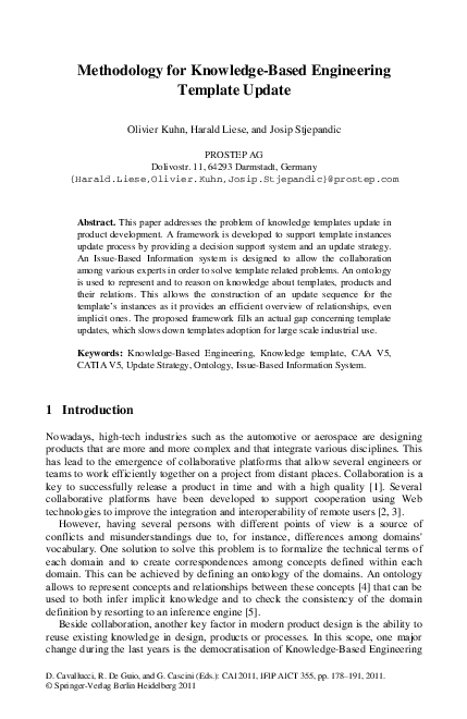 (PDF) Methodology for Knowledge-Based Engineering Template Update