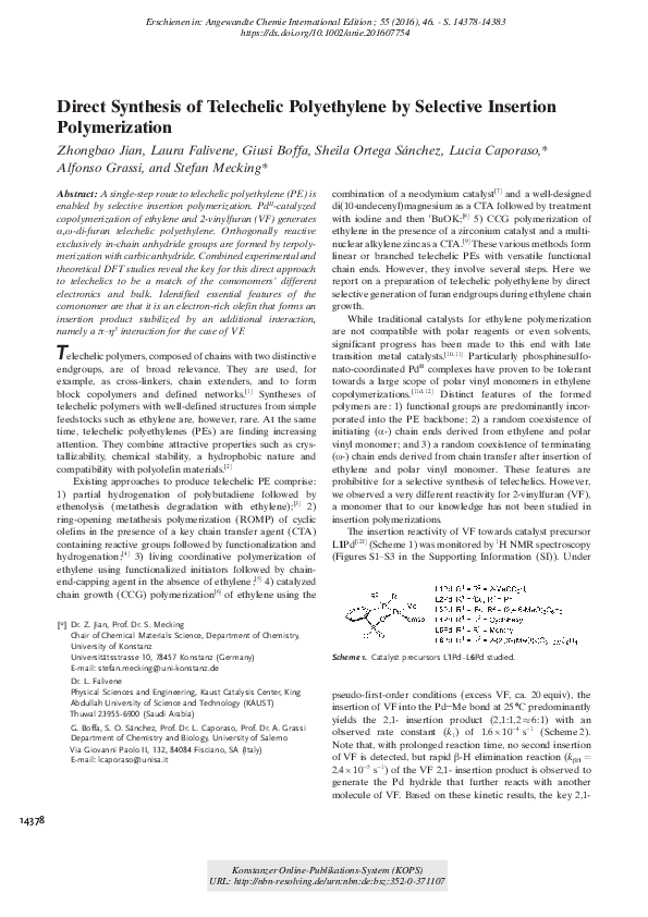 (PDF) Direct Synthesis of Telechelic Polyethylene by Selective ...