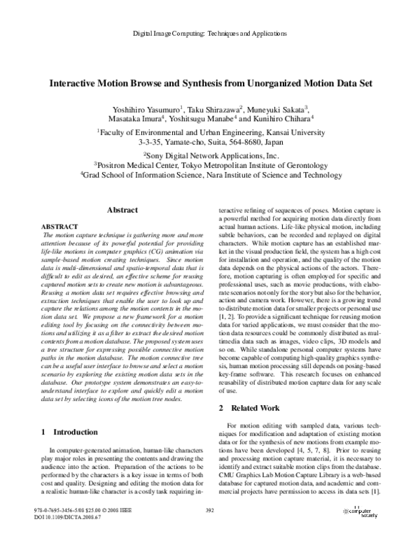 (PDF) Interactive Motion Browse and Synthesis from Unorganized Motion ...