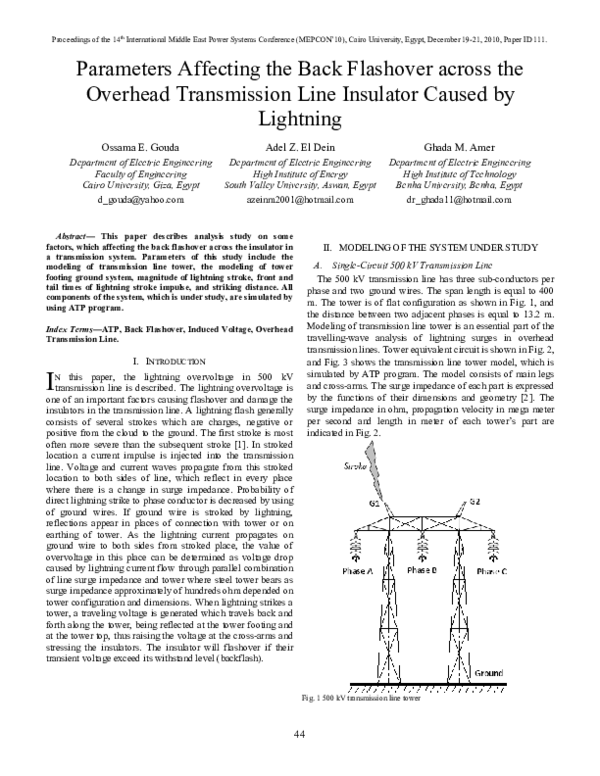 (PDF) Parameters affecting the back flashover voltage across the ...