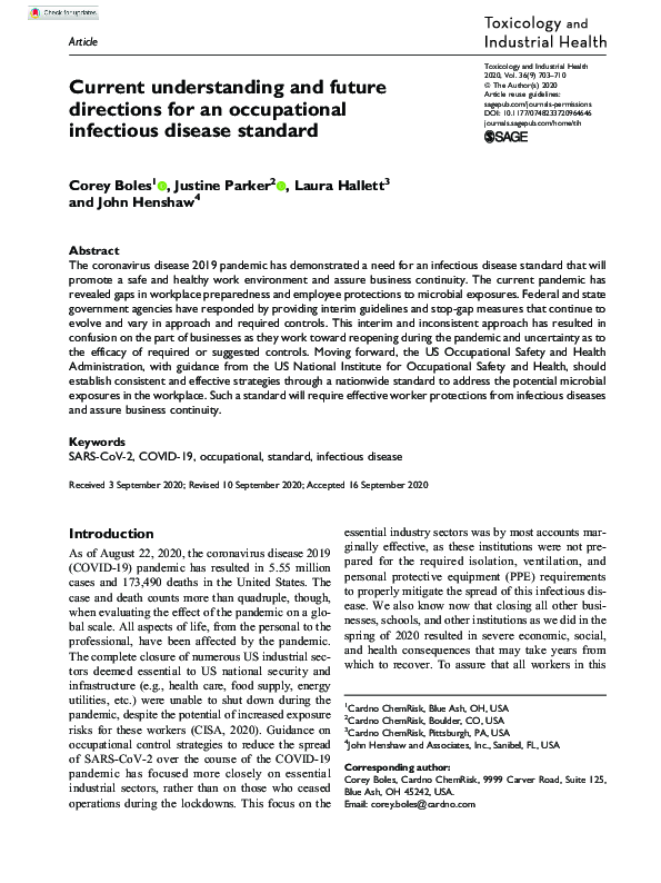 (PDF) Current understanding and future directions for an occupational ...