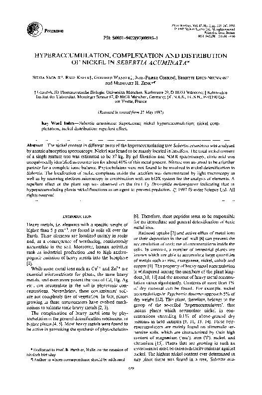 (PDF) Hyperaccumulation, complexation and distribution of nickel in ...