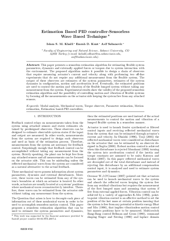 Pdf Estimation Based Pid Controller Sensorless Wave Based Technique