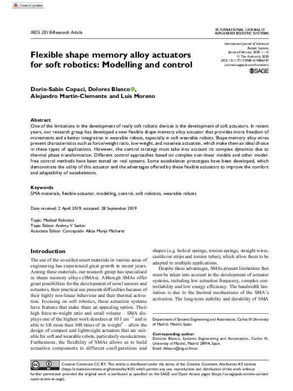 (PDF) Flexible shape memory alloy actuators for soft robotics: Modelling and control