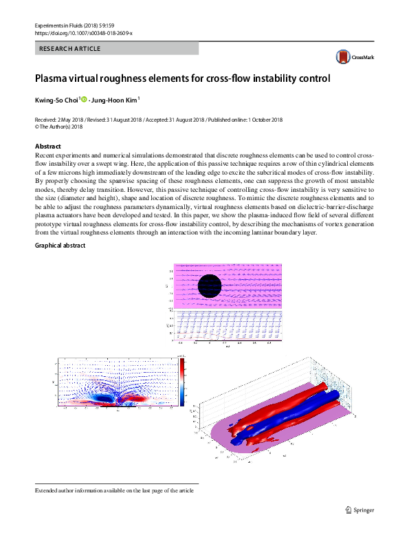 (PDF) Plasma virtual roughness elements for cross-flow instability control