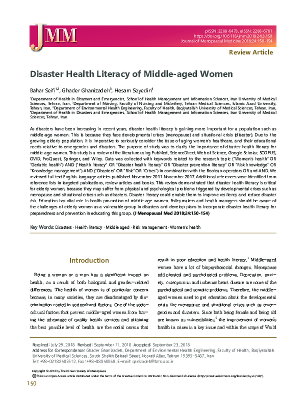 (PDF) Disaster Health Literacy of Middle-aged Women