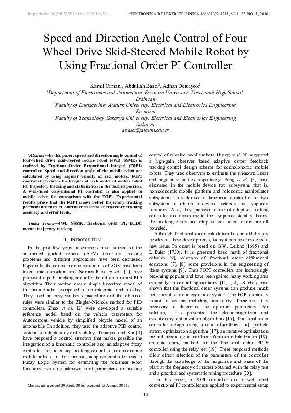 (PDF) Speed and Direction Angle Control of Four Wheel Drive Skid-Steered Mobile Robot by Using ...