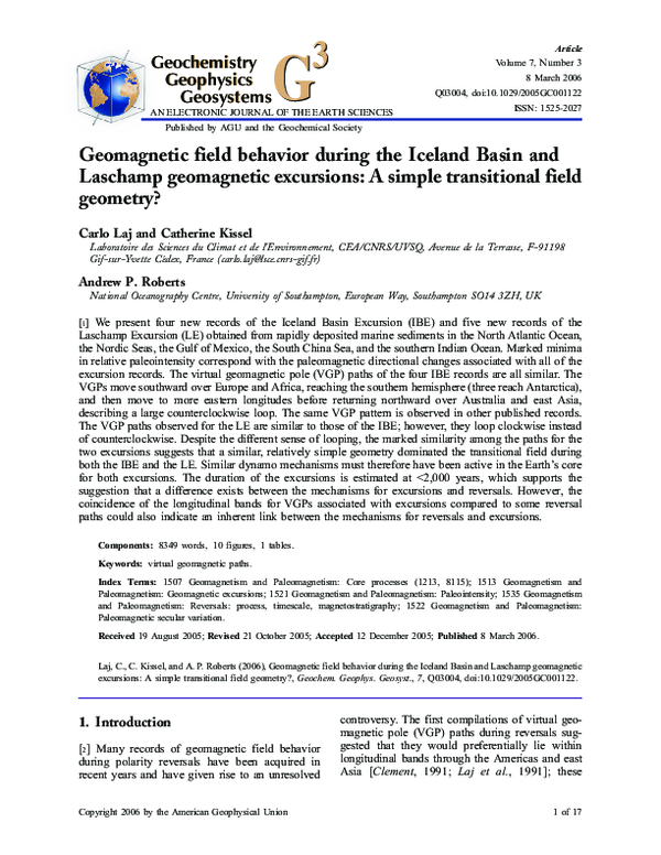 (PDF) Geomagnetic field behavior during the Iceland Basin and Laschamp ...
