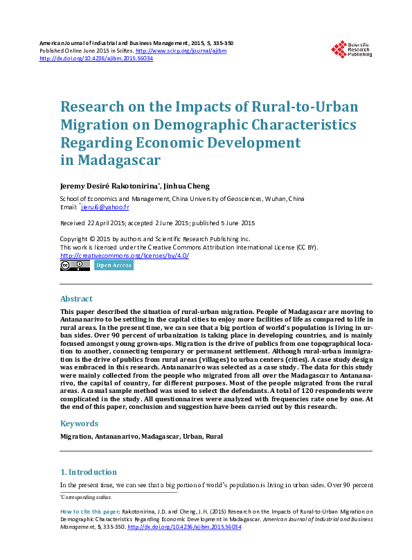 (PDF) Research on the Impacts of Rural-to-Urban Migration on ...
