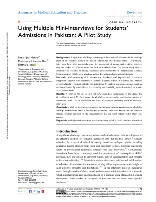 (PDF) Using Multiple Mini-Interviews for Students’ Admissions in ...