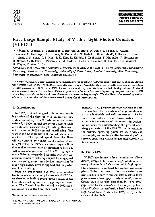(PDF) First Large Sample Study of Visible Light Photon Counters (VLPC's)