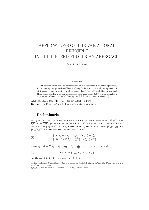 (PDF) Applications of the variational principle in the fibered Finslerian approach
