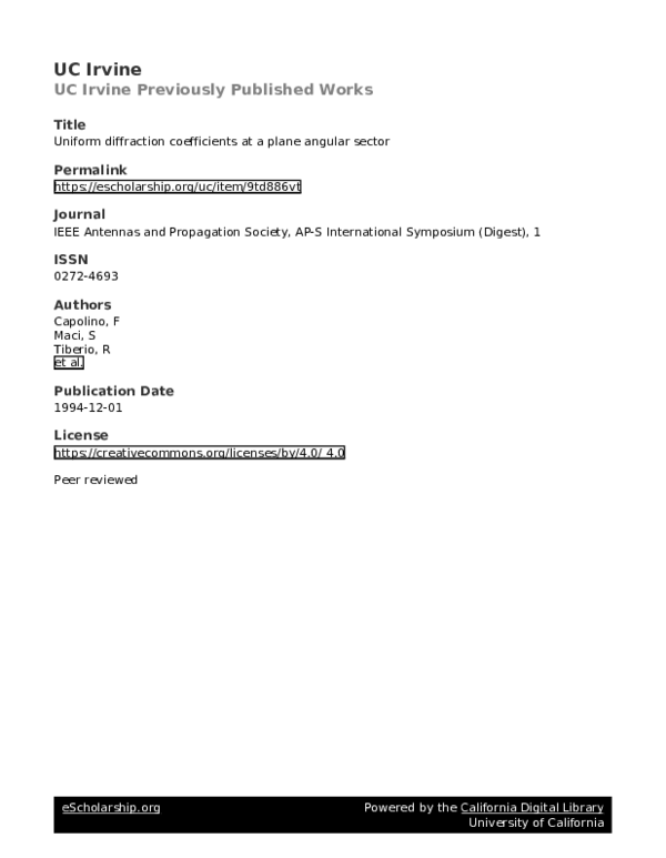 Pdf Uniform Diffraction Coefficients At A Plane Angular Sector