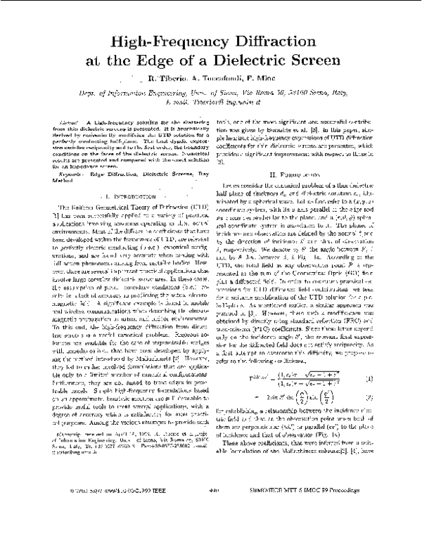 (PDF) High-frequency diffraction at the edge of a dielectric screen