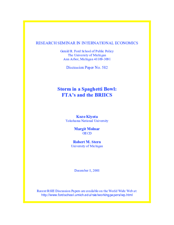 (PDF) Storm in a Spaghetti Bowl: FTAs and the BRIICS