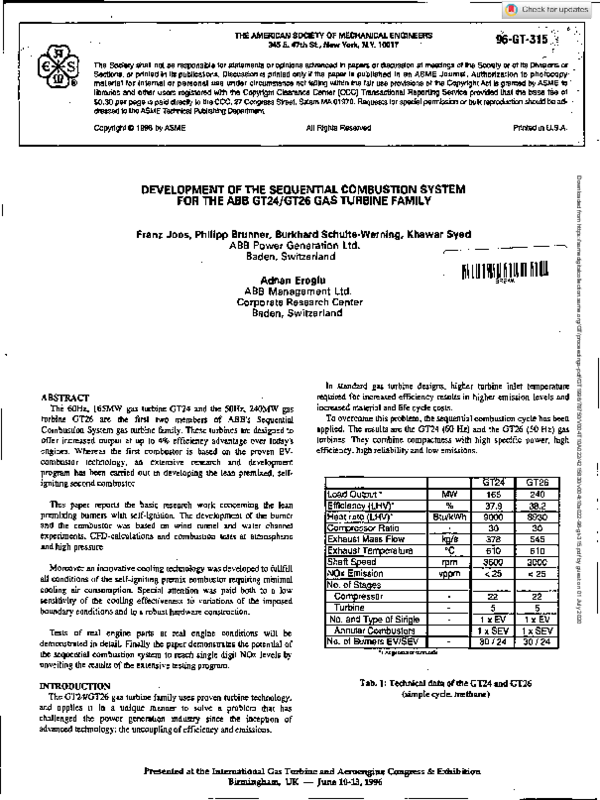 (PDF) Development of the Sequential Combustion System for the ABB GT24 ...
