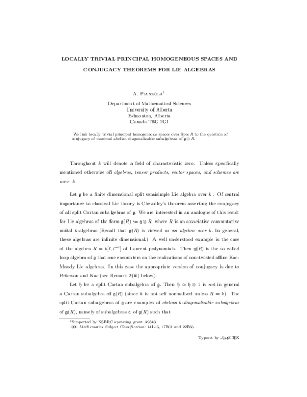 (PDF) Locally trivial principal homogeneous spaces and conjugacy theorems for Lie algebras