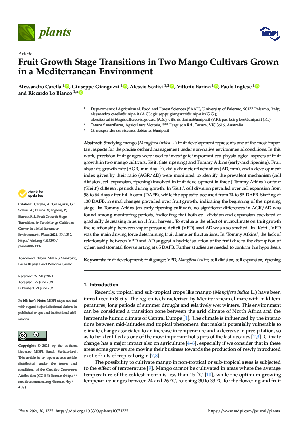 (PDF) Fruit Growth Stage Transitions in Two Mango Cultivars Grown in a ...