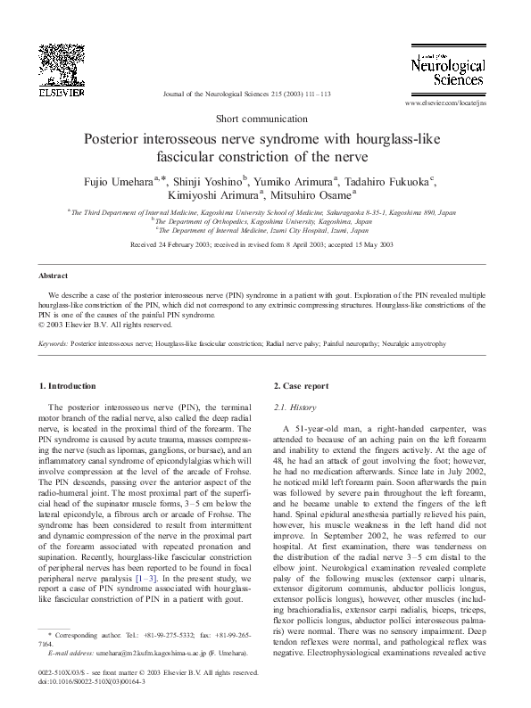 (PDF) Posterior interosseous nerve syndrome with hourglass-like ...
