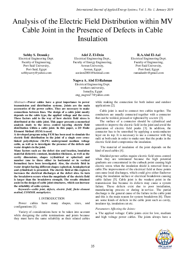 (PDF) Analysis of the Electric Field Distribution within MV Cable Joint ...
