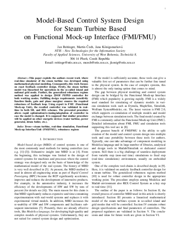 Pdf Model Based Control System Design For Steam Turbine Based On