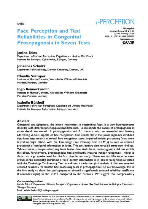(PDF) Face Perception and Test Reliabilities in Congenital ...