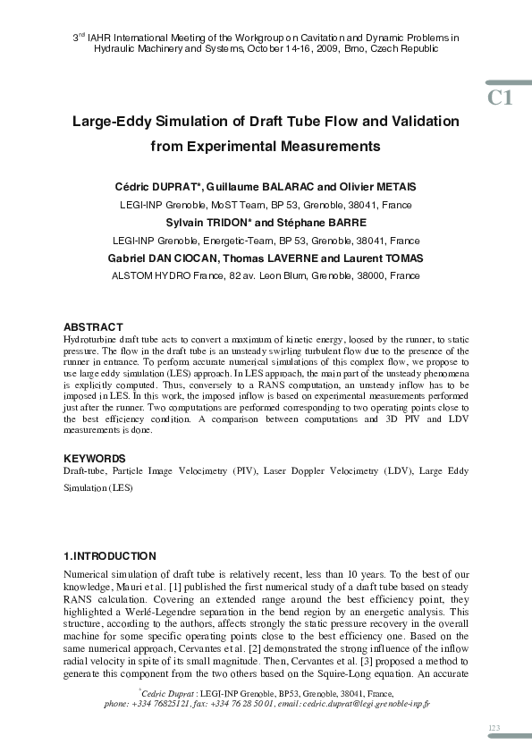 Pdf Large Eddy Simulations Of Draft Tube Flow And Validation From Experimental Results