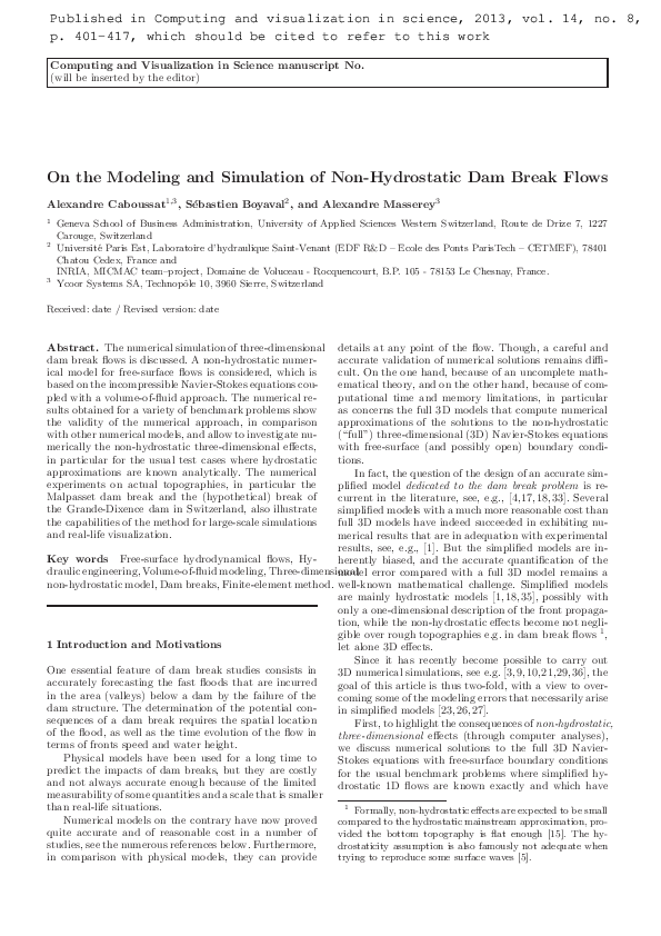 (PDF) On the modeling and simulation of non-hydrostatic dam break flows | Sébastien Boyaval ...