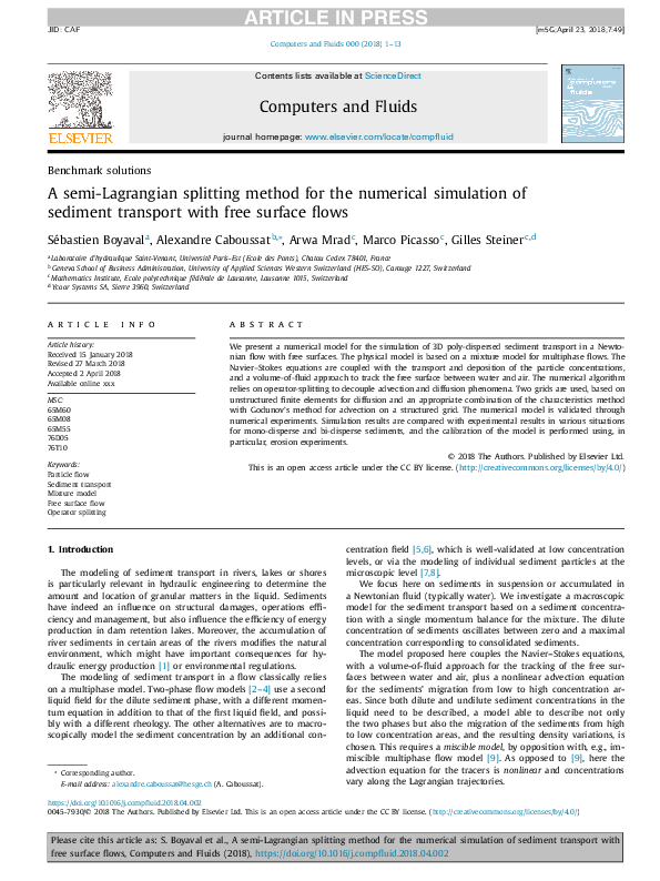 Pdf A Semi Lagrangian Splitting Method For The Numerical Simulation Of Sediment Transport With