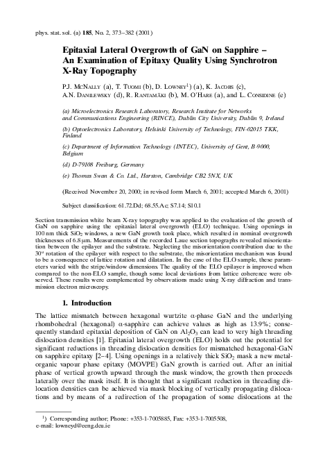 (PDF) Epitaxial Lateral Overgrowth of GaN on Sapphire - An Examination of Epitaxy Quality Using ...
