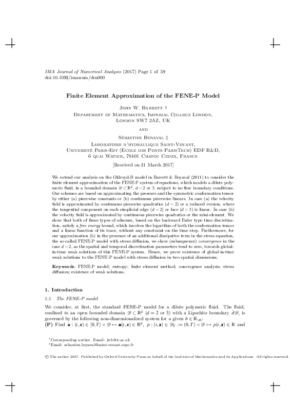 (PDF) Finite element approximation of the FENE-P model