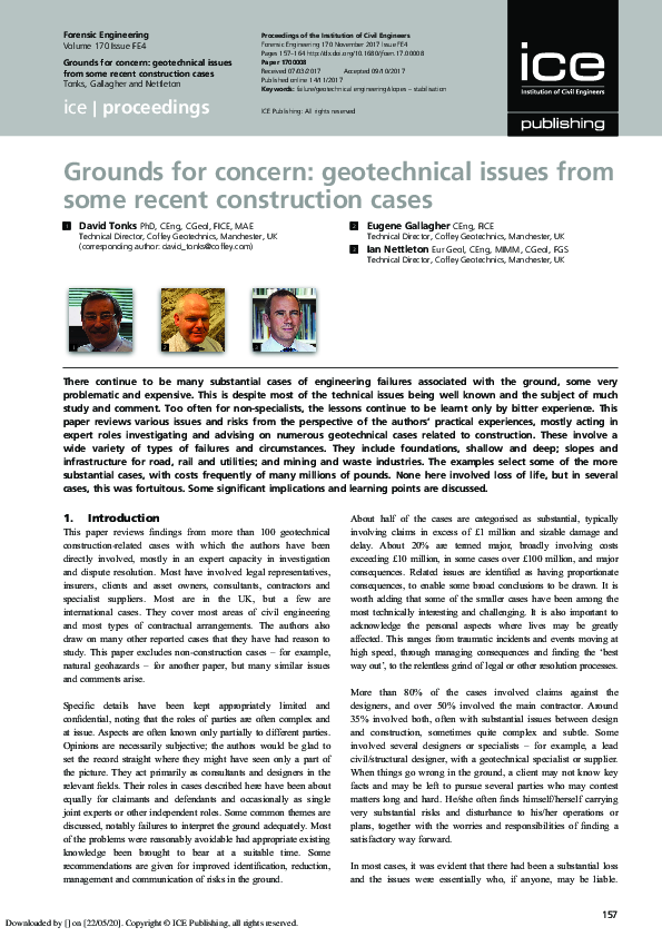 (PDF) Grounds for concern: geotechnical issues from some recent ...