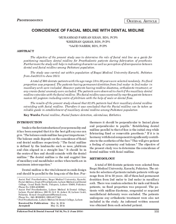 (PDF) Coincidence of Facial Midline with Dental Midline