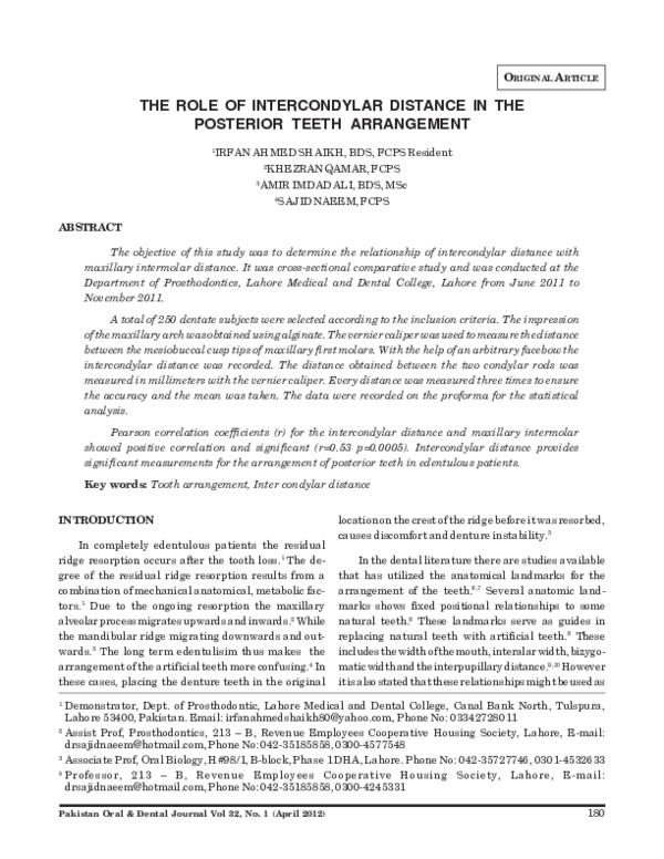 (PDF) The Role of Intercondylar Distance in the Posterior Teeth Arrangement