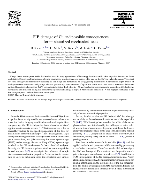 (PDF) FIB damage of Cu and possible consequences for miniaturized ...