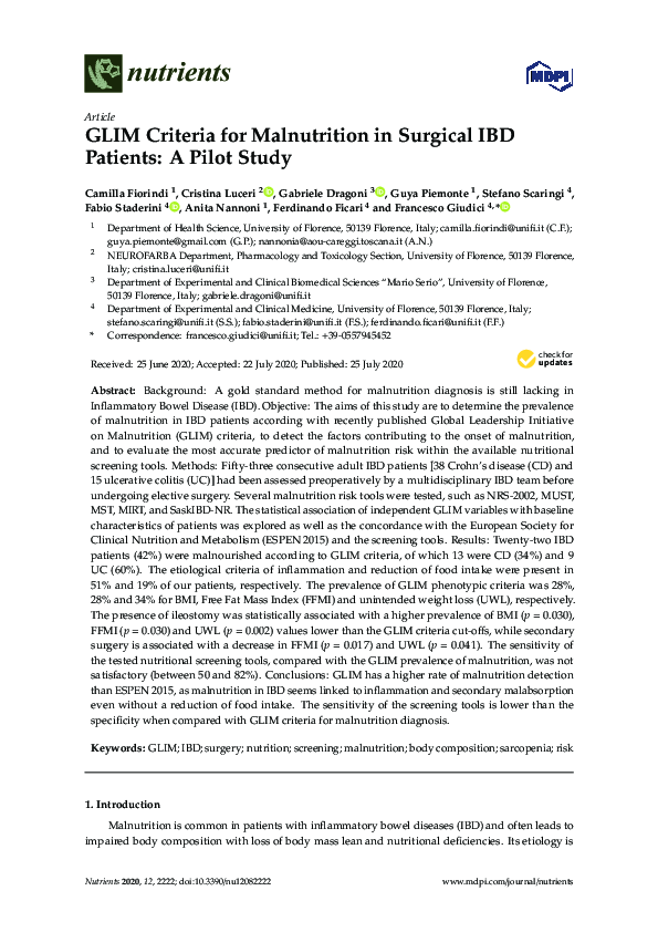 (PDF) GLIM Criteria for Malnutrition in Surgical IBD Patients: A Pilot ...